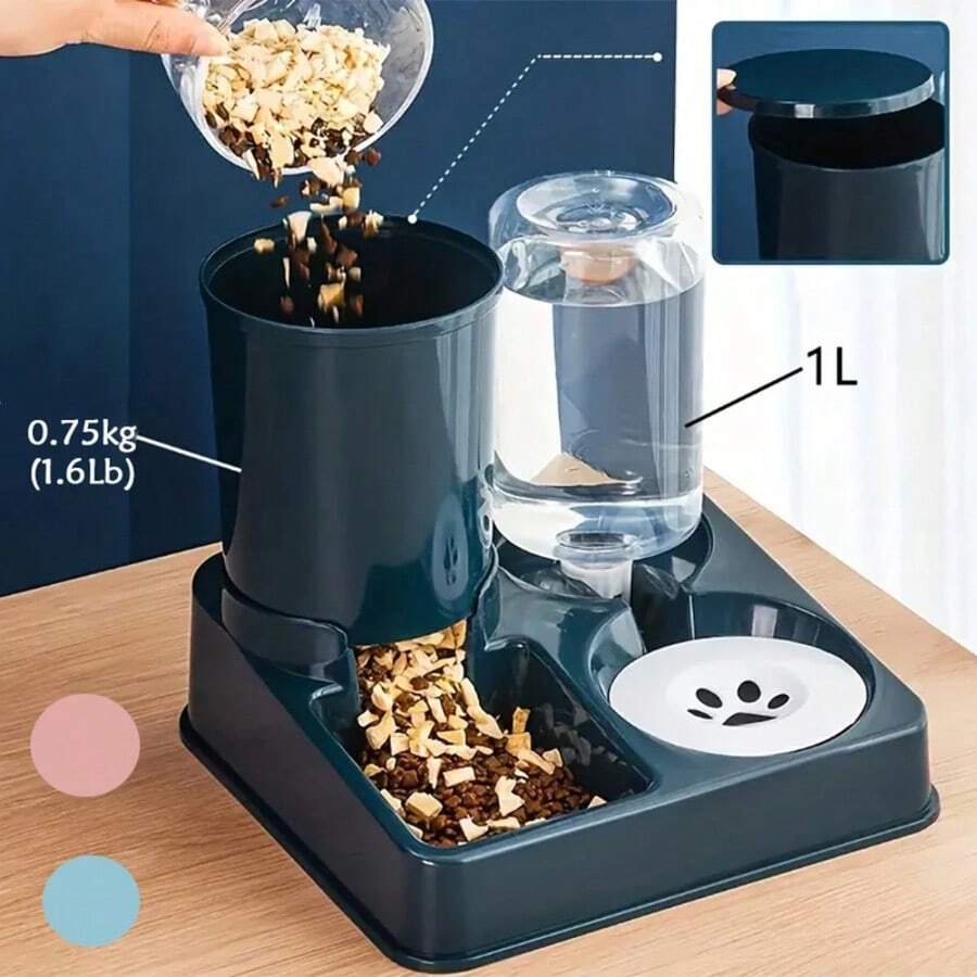 Automatic Cat Feeder Water Dispenser Set, 2 In 1 Tilted Automatic Pet ...