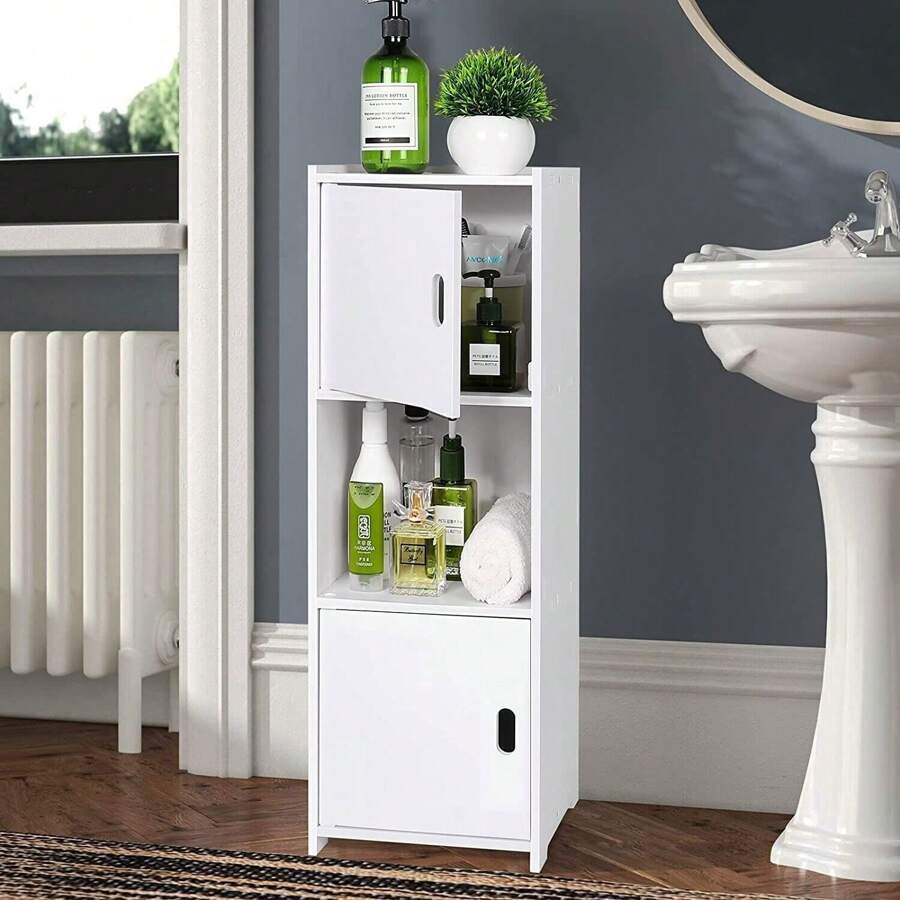 Waterproof Bathroom Cabinet Rack Free Standing White Floor Storage Unit ...