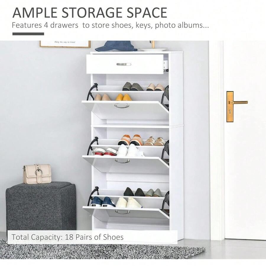 Deluxe Shoe Cabinet With 4 Drawers, High Gloss Storage Cupboard With ...