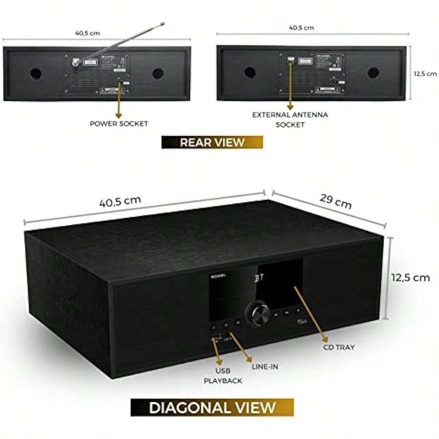 Roxel Noir All-In-One Micro Hi-Fi System Compact CD Player DAB FM ...