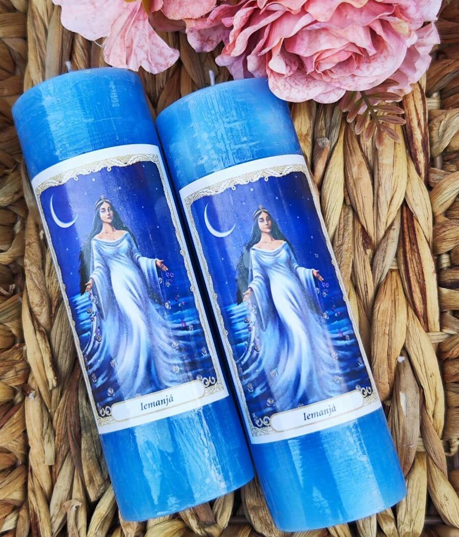 Orixás Iemanjá Votive Candles 7 Days Colored Umbanda Candles 100% Pure Paraffin 260g - 1 Piece ...