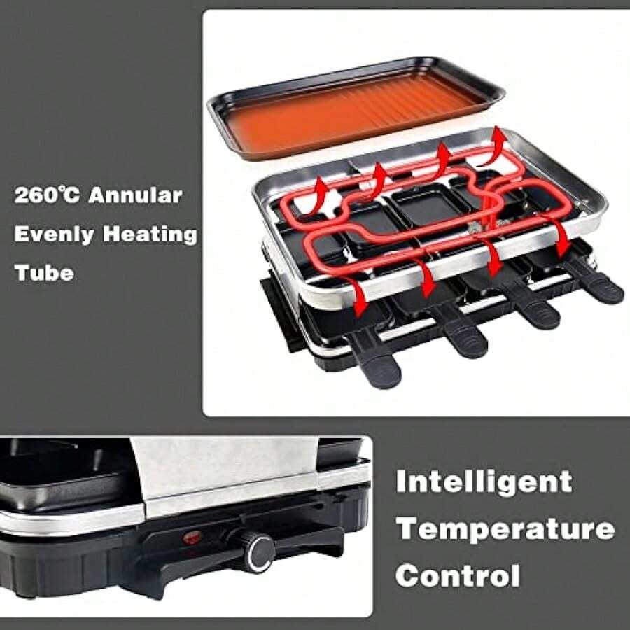 Indoor Raclette Grill 8 Person Smokeless BBQ Electric Grill Machine 8 ...