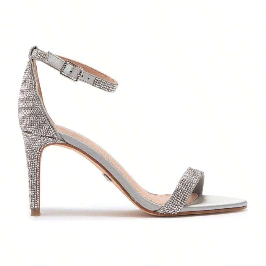 Lauren Lorraine Sondra Silver Embellished Strap Ankle Strap Stiletto ...