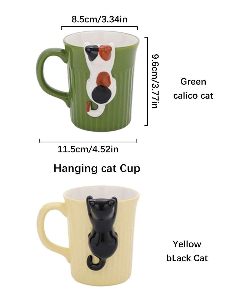 1pc 350ml Handpainted Embossed Cat Ceramic Coffee Mug, Cute Design ...