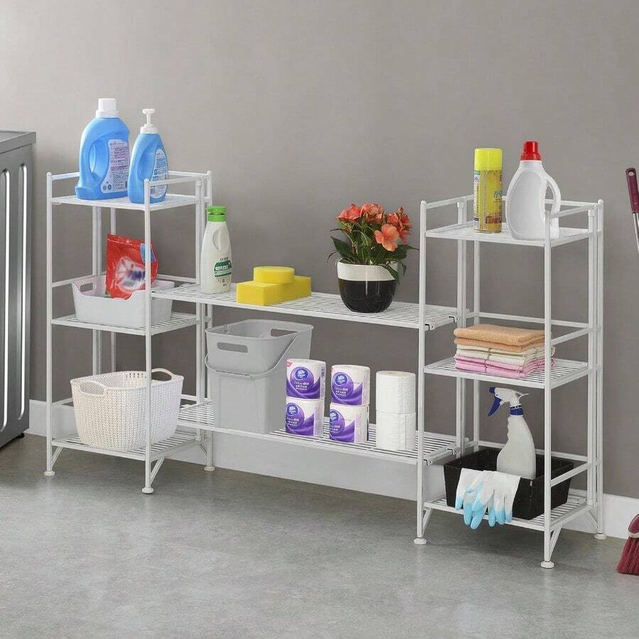 Storage 3 Tier Folding Metal Shelves With Set Of 2 Deluxe Extension ...