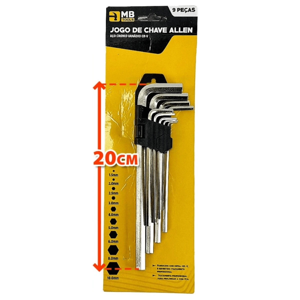 9 Piece Allen Key Set G Hexagonal Professional L-Shaped Chrome Vanadium ...