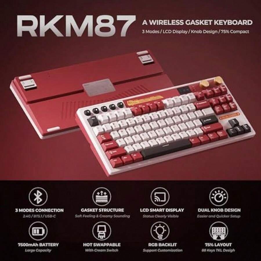 M87 Wireless Mechanical Keyboard 75 Percent Layout 2.4Ghz Bluetooth USB ...