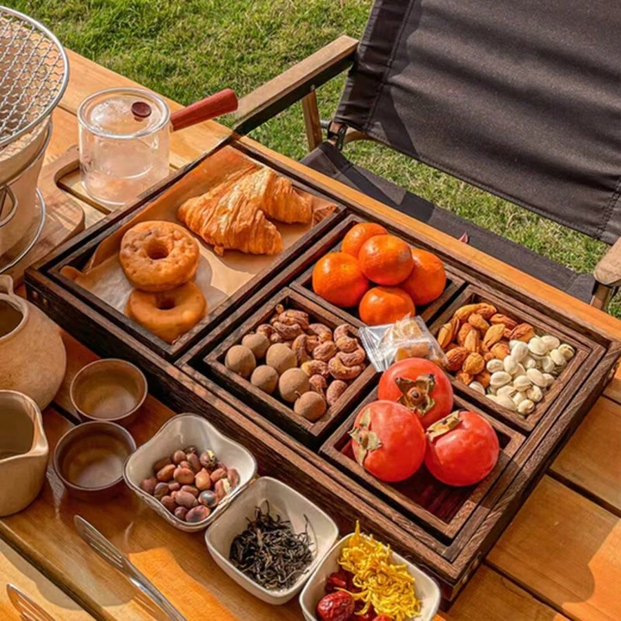 Wooden Compartment Tray With 7 Partitions, Convenient Snack Serving ...