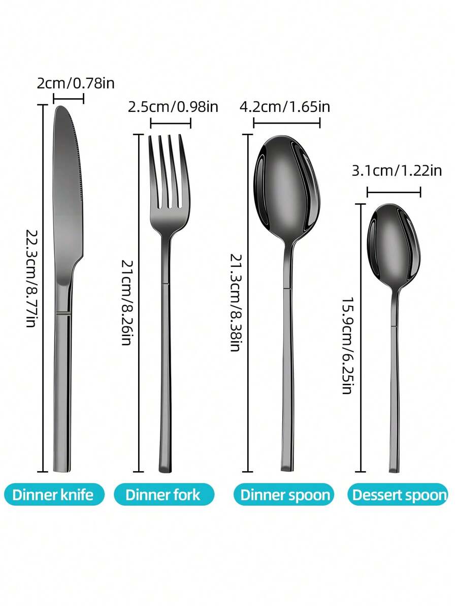 Stainless Steel Tableware Set, 4/16/24pcs Golden/Silver/Black Cutlery ...