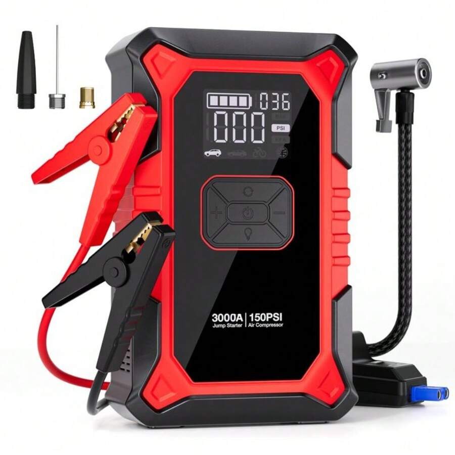 Portable Car Jump Starter With Air Compressor, 3000A Car Battery Jump ...