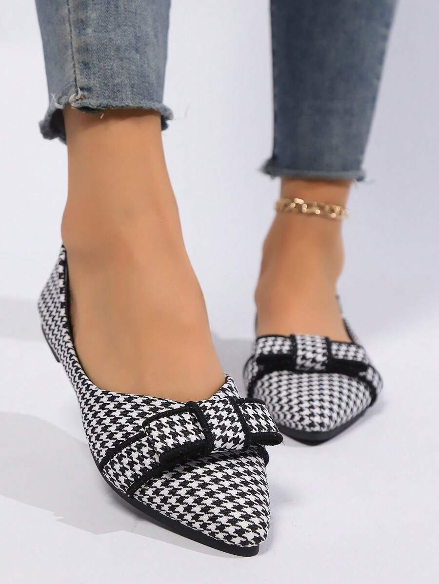 Spring & Autumn Houndstooth Pointed Toe Loafers For Women, New 2025 ...