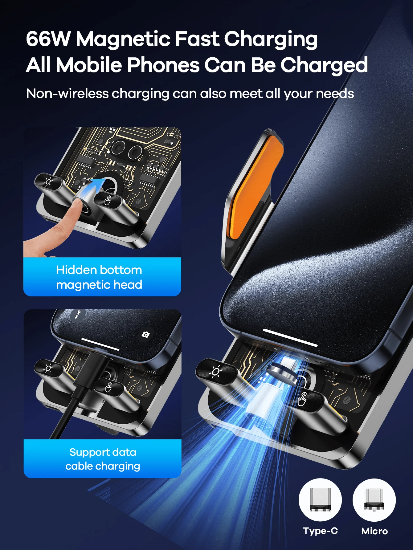 66W Car Phone Holder; Sensing Open And Close; Smart Charging ...