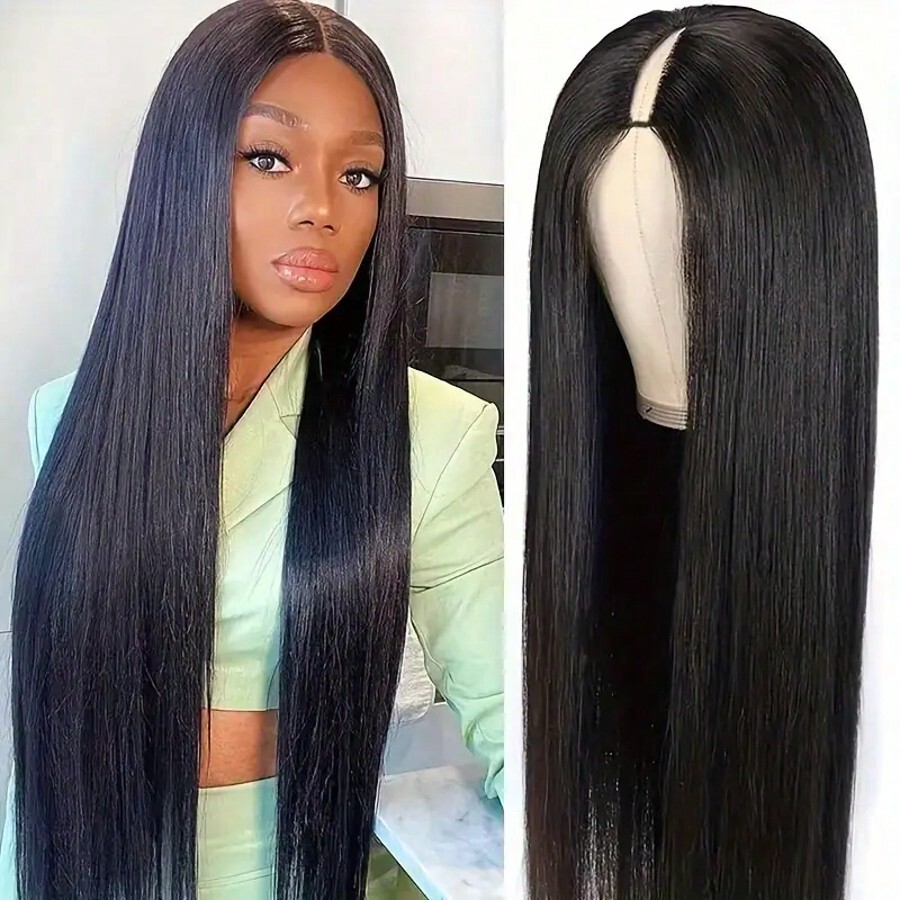 V Part Wig Human Hair Straight Brazilian Virgin Mixed Human Hair Wigs ...