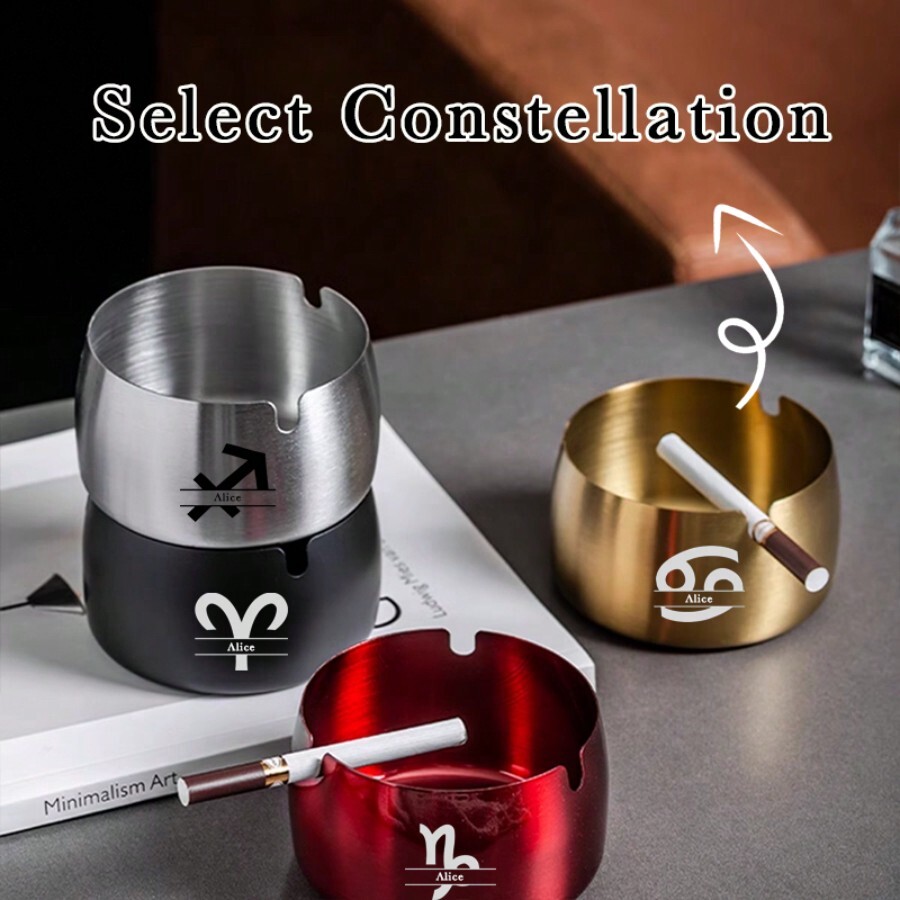Personalized Stainless Steel Ashtray, Laser Engraved Zodiac Signs ...
