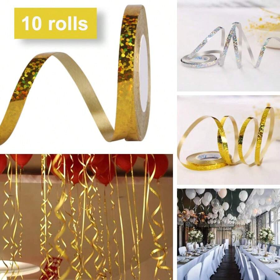 10 Rolls Metallic Shiny Balloon Ribbons, Party Decorations For Wedding ...
