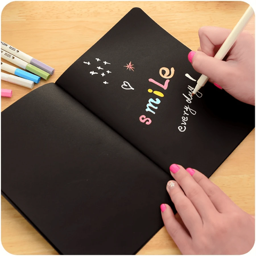 1pc 60 Page Notebook Sketchbook, Black Paper Diary Journal For Drawing ...