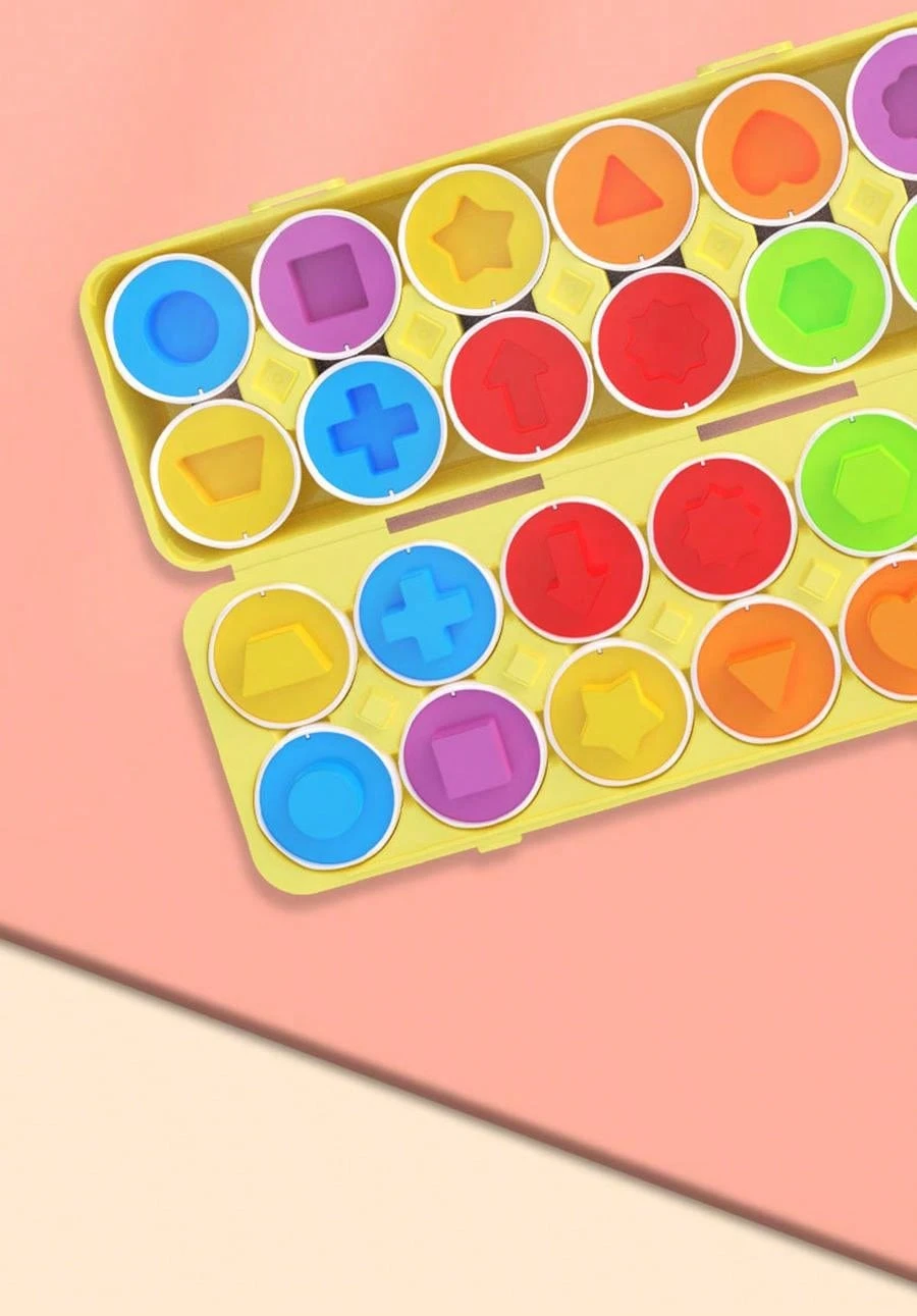 1 Set Of 12pcs Kids Color & Shape Matching Eggs Toy - Geometric Shapes ...