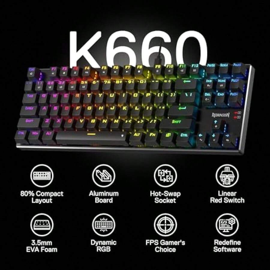 Redragon K660 K556 TKL RGB Wired Gaming Keyboard 80% 87 Keys Mechanical Keyboard Aluminum Base ...