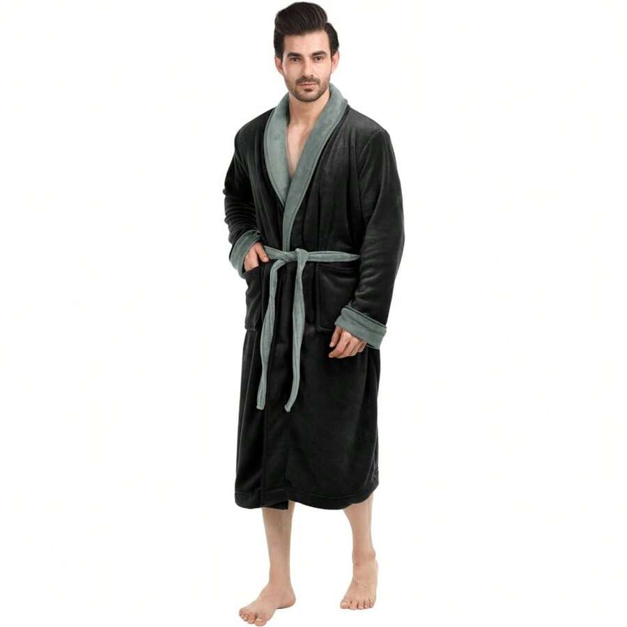 NY Threads Luxurious Men's Shawl Collar Fleece Bathrobe Long Spa Robe ...