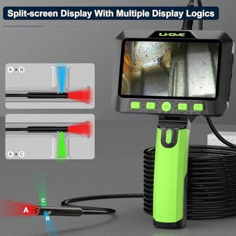 Triple Lens Inspection Camera 32.8FT Semi-Rigid Cable 5.0" IPS Screen ...