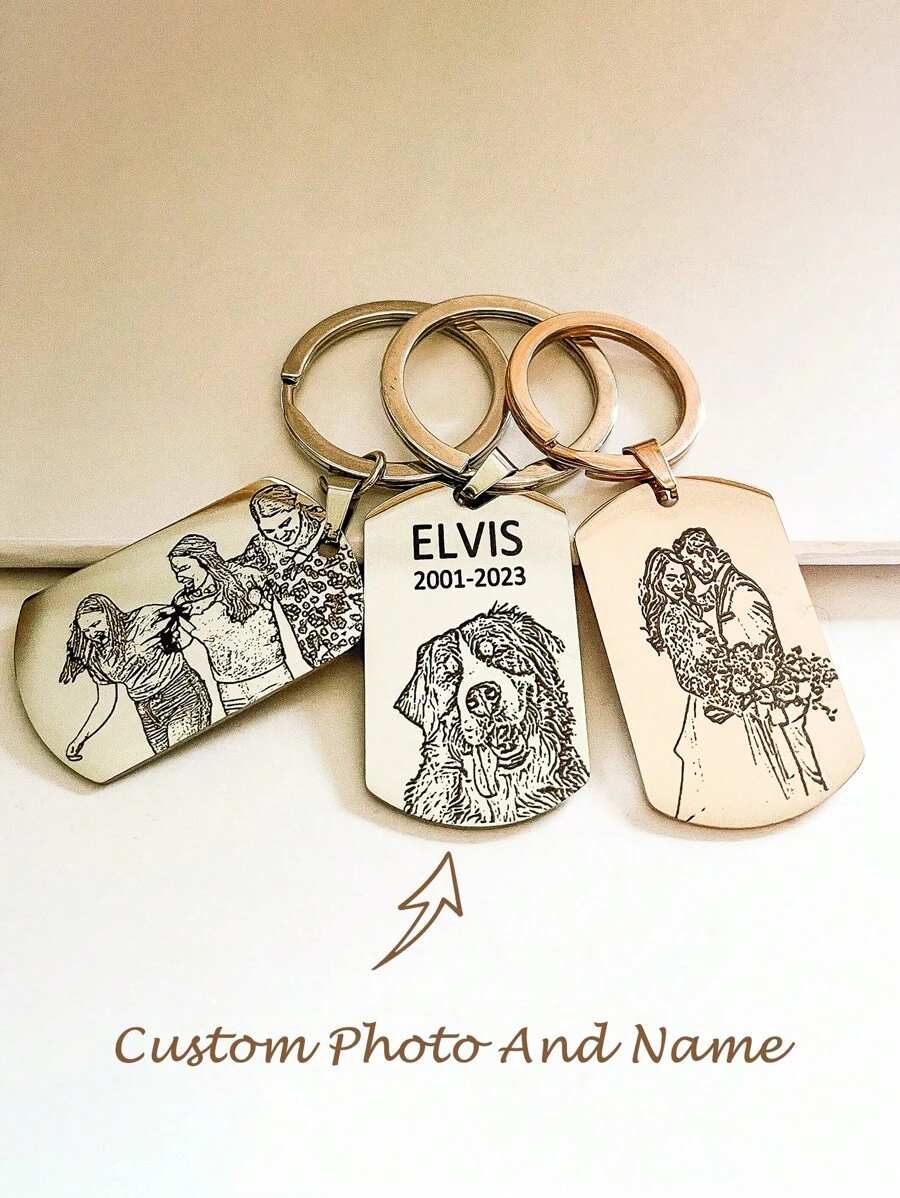 1 PC Custom Picture Engraved Keychains With Any Image, Date ...