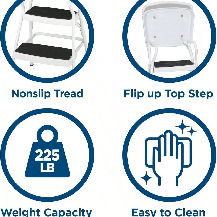 COSCO Stylaire Retro Chair + Step Stool With Flip-Up Vinyl Seat, White ...