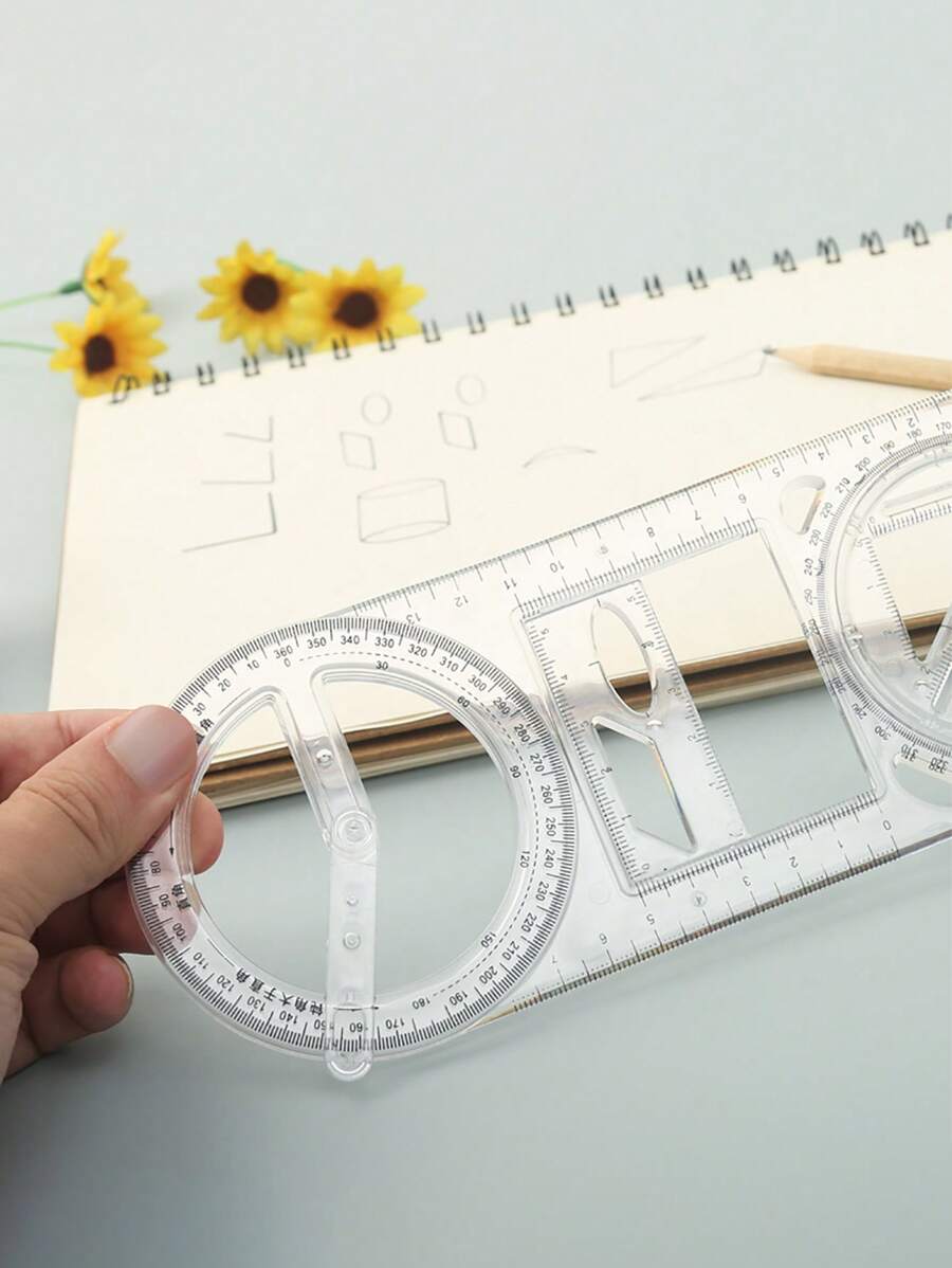 1 pieza Regla geométrica multifuncional giratoria para estudiantes ...