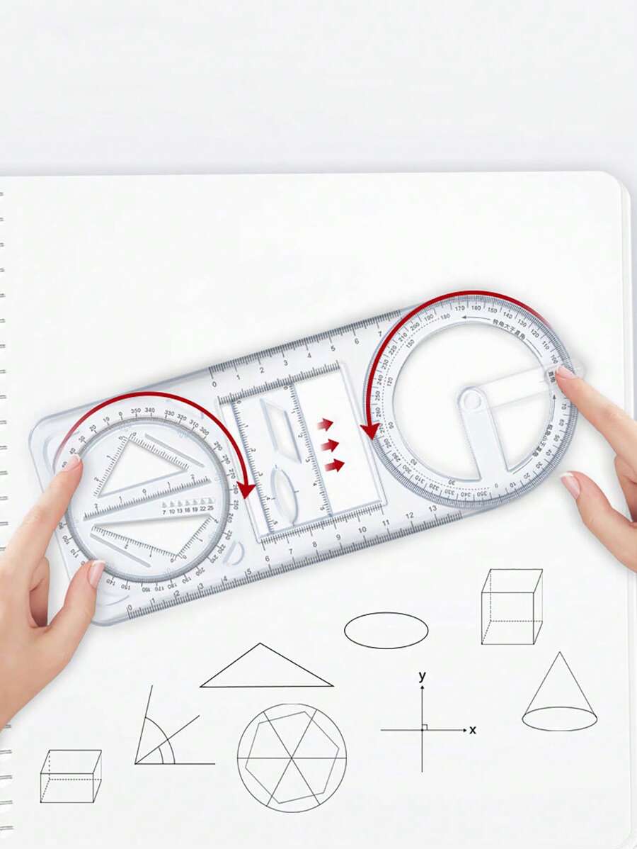 1 pieza Regla geométrica multifuncional giratoria para estudiantes ...