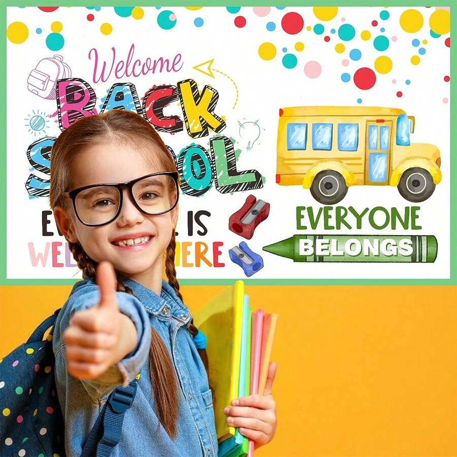 Welcome Back To School Backdrop, White Banner For First Day Of School ...
