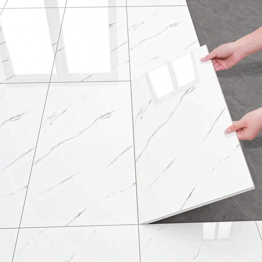 10-Piece Modern White Marble Peel & Stick Tile Wall Panels - Self ...