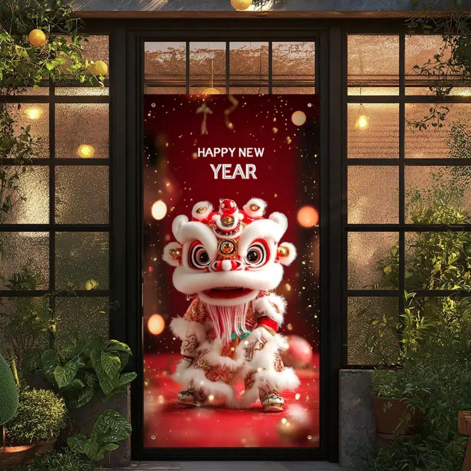 1 Piece Chinese New Year Door Cover Chinese Red Happy 2025 Door Banner ...