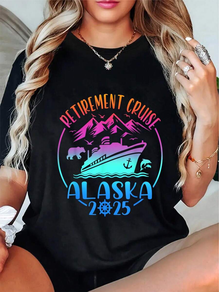 100% Cotton Retirement Alaska Cruise Trip 2025 Retired Vacay Matching T ...