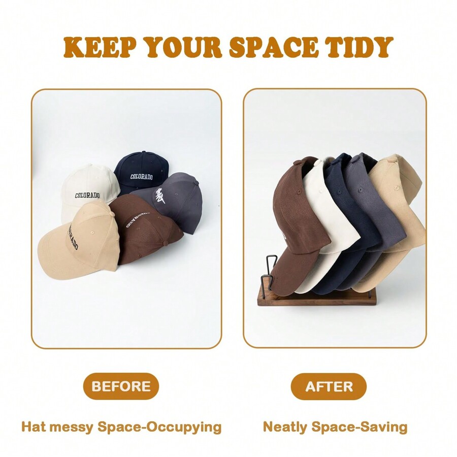 New Walnut Wood & Black Metal Baseball Cap Display Rack Holder ...