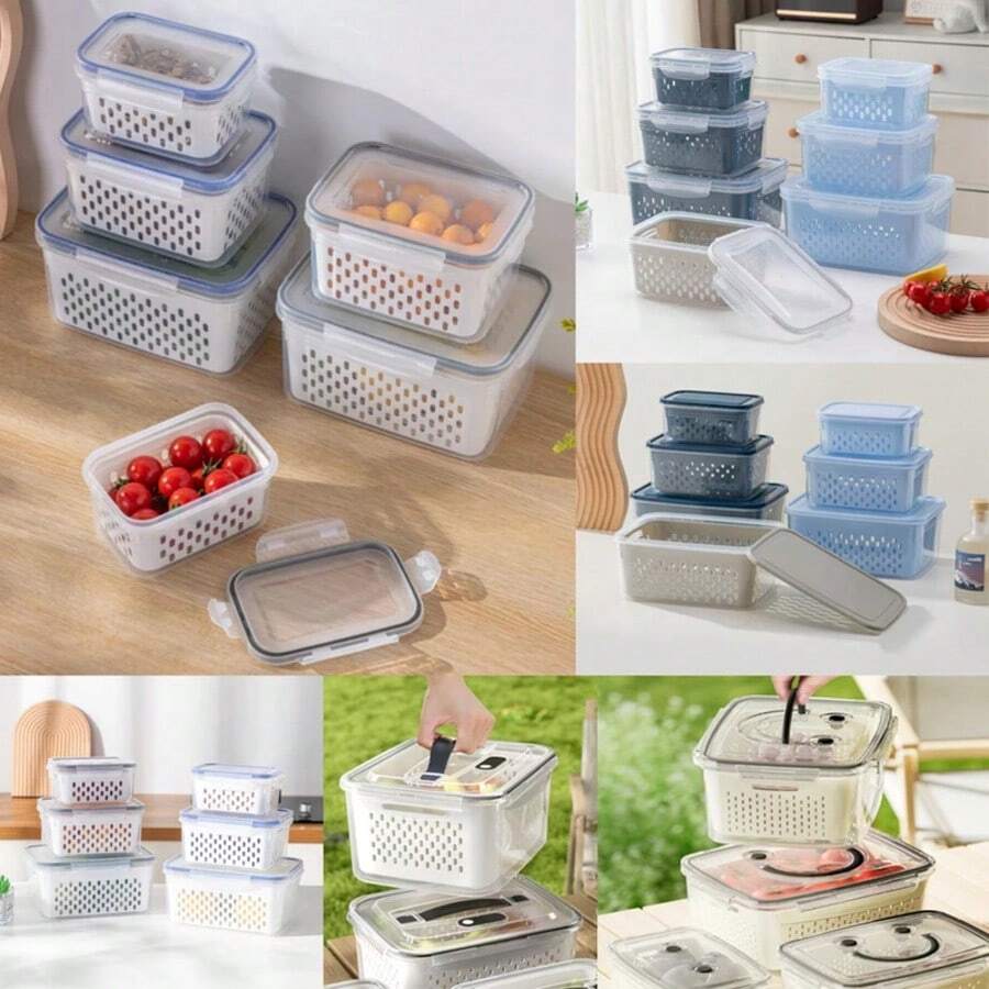 Storage Box Drain Basket Storage Containers Sealed Box And Fruit Food ...