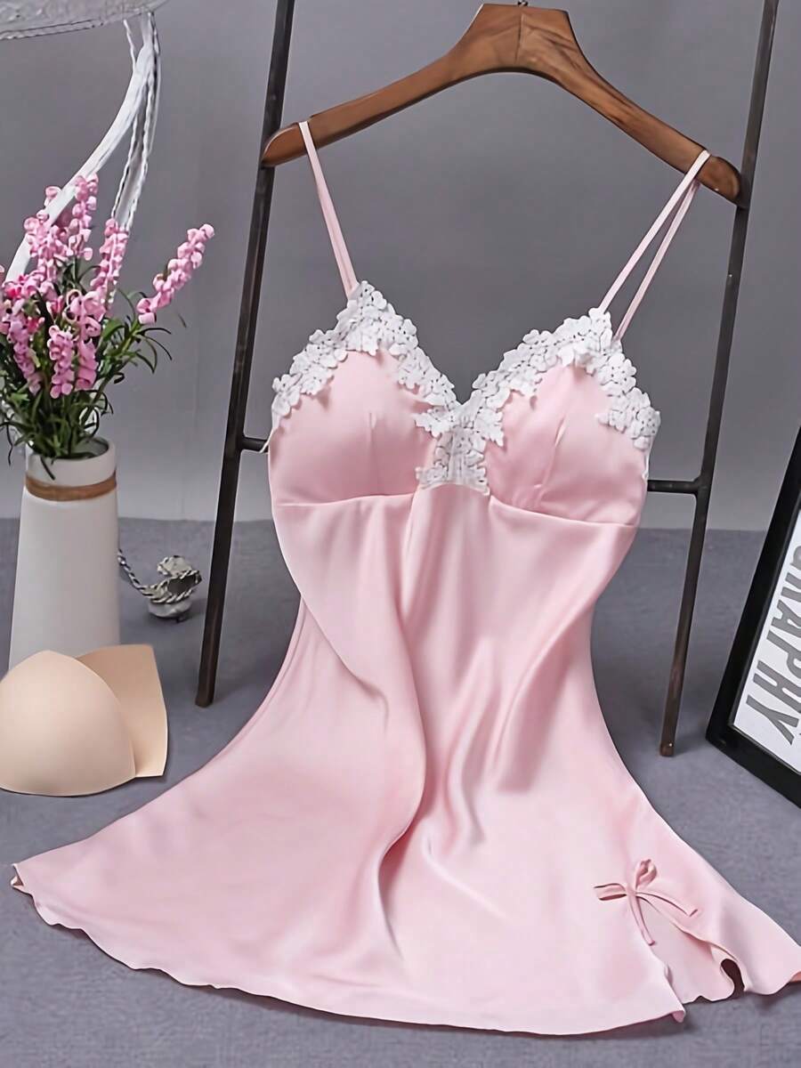 Summer Women V-Neck Satin Silk Lace Lingerie Night Full Slip Mini ...