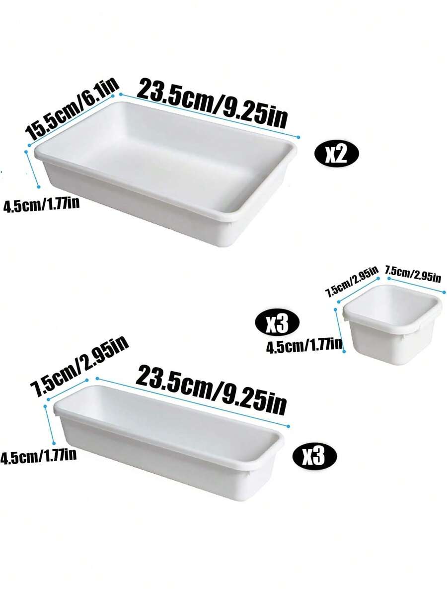 8pcs White Kitchen Drawer Organizer Set, Cutlery Sorting Storage Boxes ...