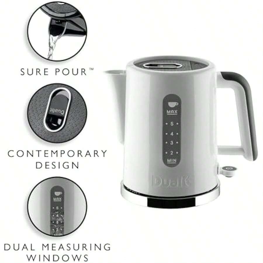 Dualit Studio Kettle | 1.5L 2.4KW Jug Kettle In White With Polished Trim | Dual Measuring ...