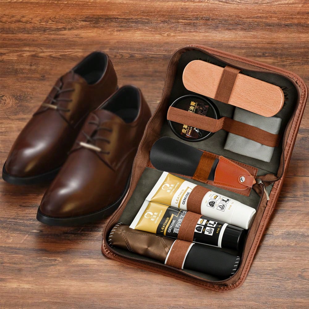 8 Pcs Premium Shoe Shine & Care Kit, Leather Boot Polish And Cleaning ...