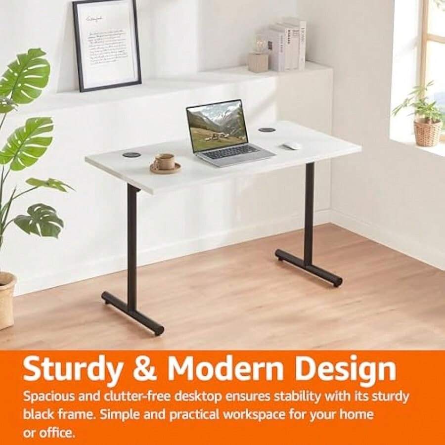 Basics Simple Office Computer Desk White Desktop Black Frame ...