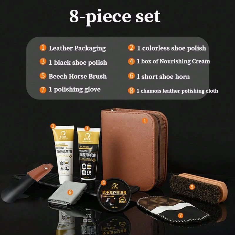 8 Pcs Premium Shoe Shine & Care Kit, Leather Boot Polish And Cleaning ...