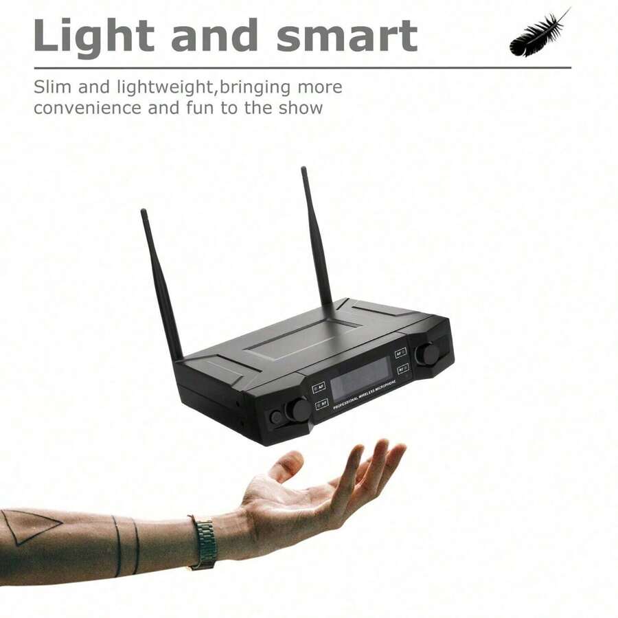 Professional 2 Channel UHF Wireless Dual Microphone Cordless Handheld ...