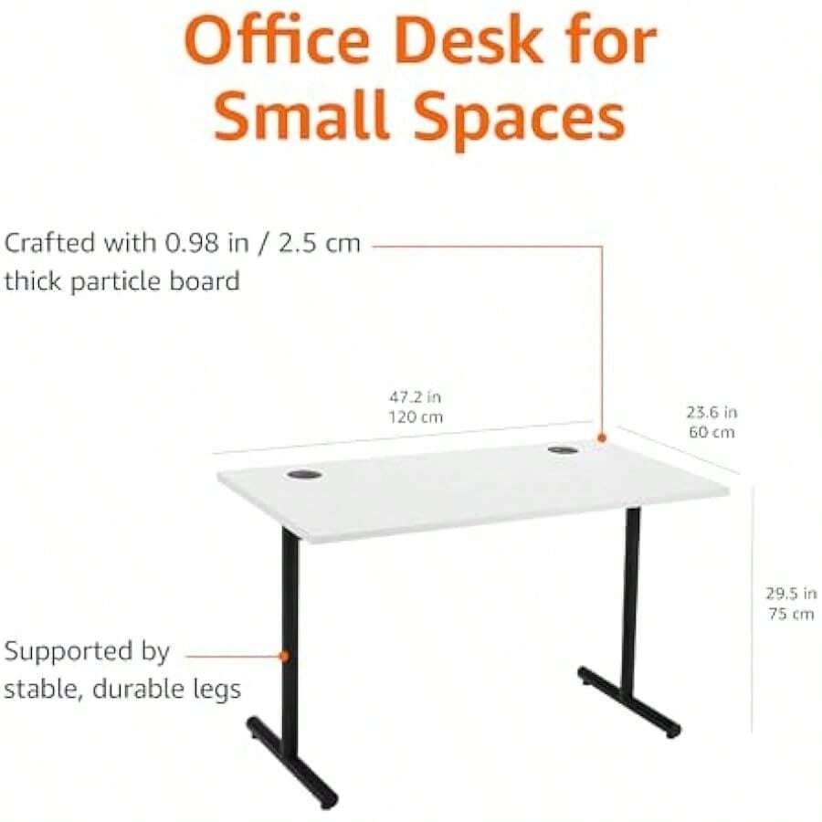 Basics Simple Office Computer Desk White Desktop Black Frame ...