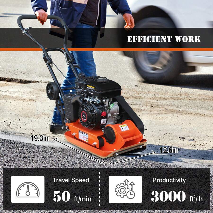 Plate Compactor Machine, 2.8HP 79CC Gas Engine 5900 VPM 2000 Lbs ...