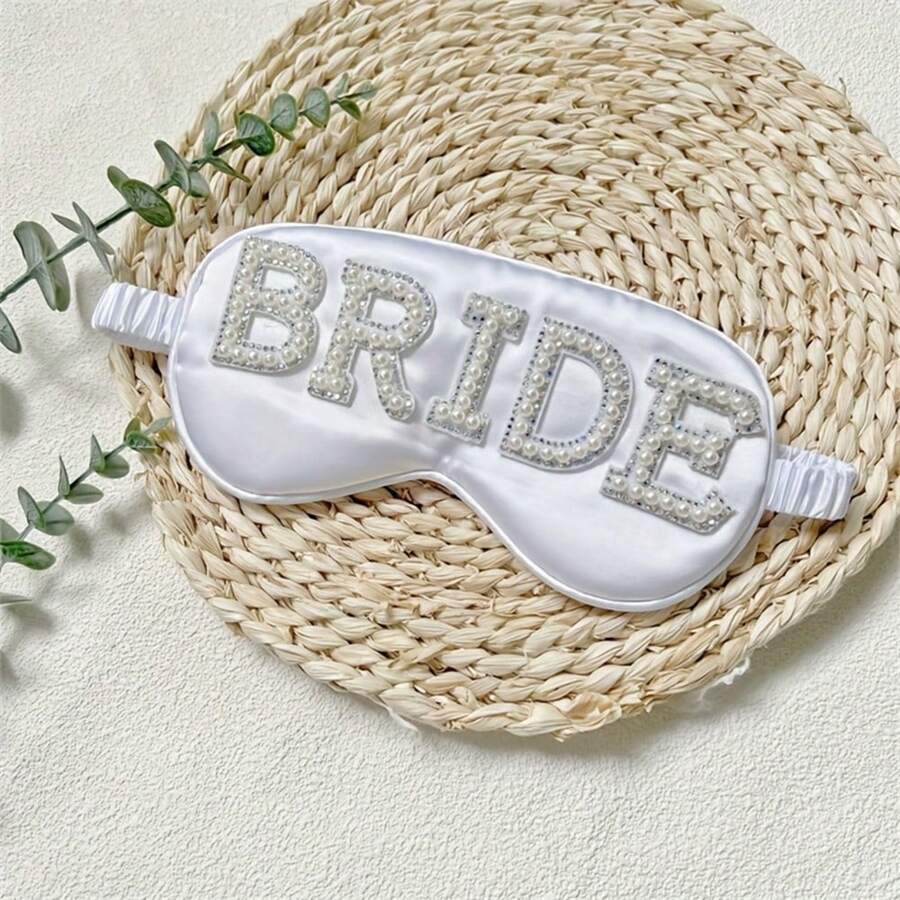 1pc White Faux Pearl Letter BRIDE Eye Mask Wedding Engagement Honeymoon ...