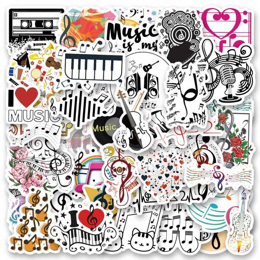 50 PCS Music Stickers Aesthetic Vinyl Stickers Decals Scrapbook ...