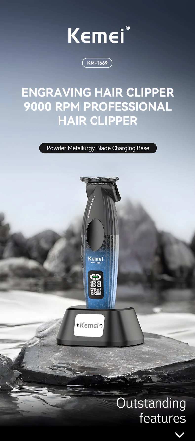 Kemei KEMAI Professional Hair Clipper, 9000 RPM Cordless Hair Trimmer ...