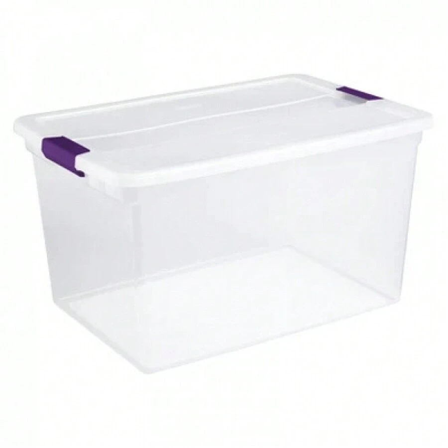 66qt ClearView Latch Box Clear With Purple Latches: Plastic Storage ...