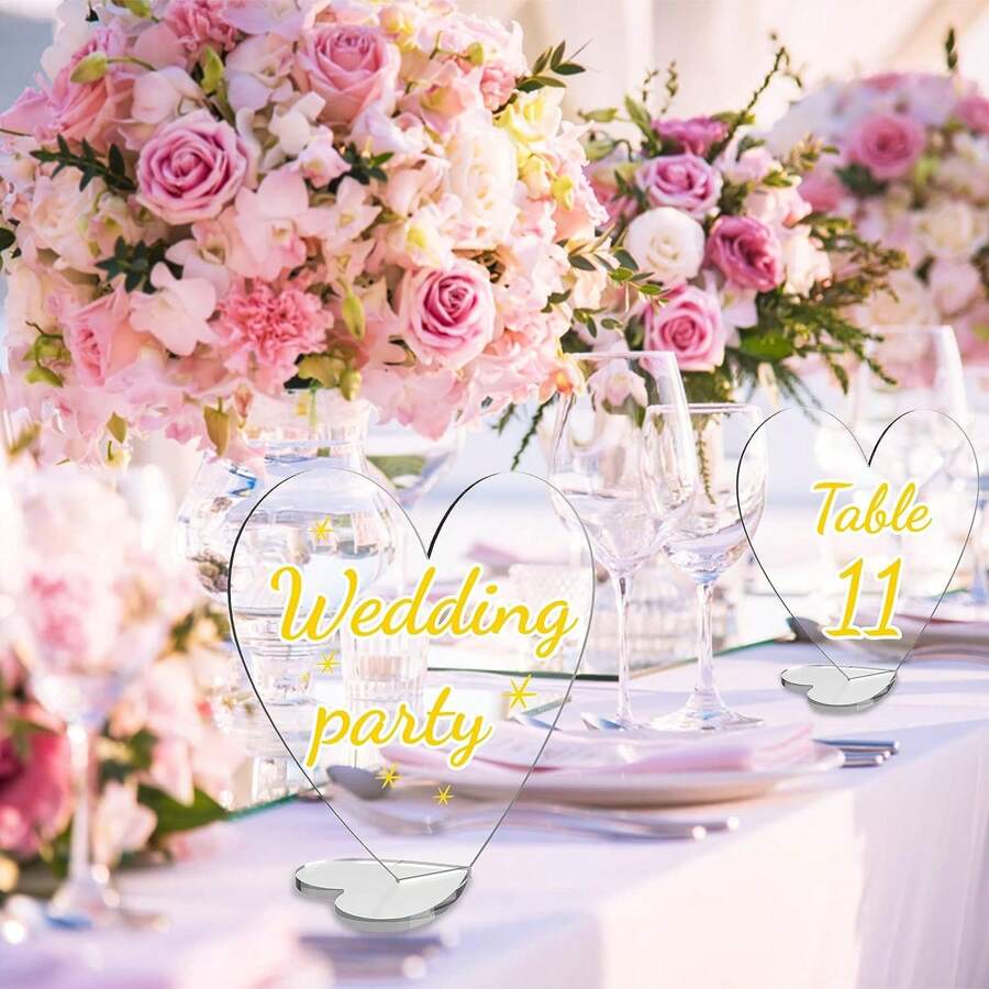 5pcs Acrylic Blank Transparent Heart Shaped Wedding Table Number Plates ...