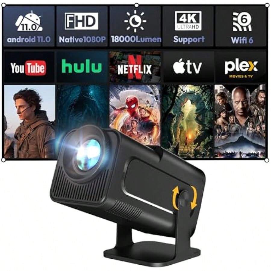 Mini Projector XGODY Gimbal5 Android 11 Full HD 18000 Lumen Nat 1080P ...