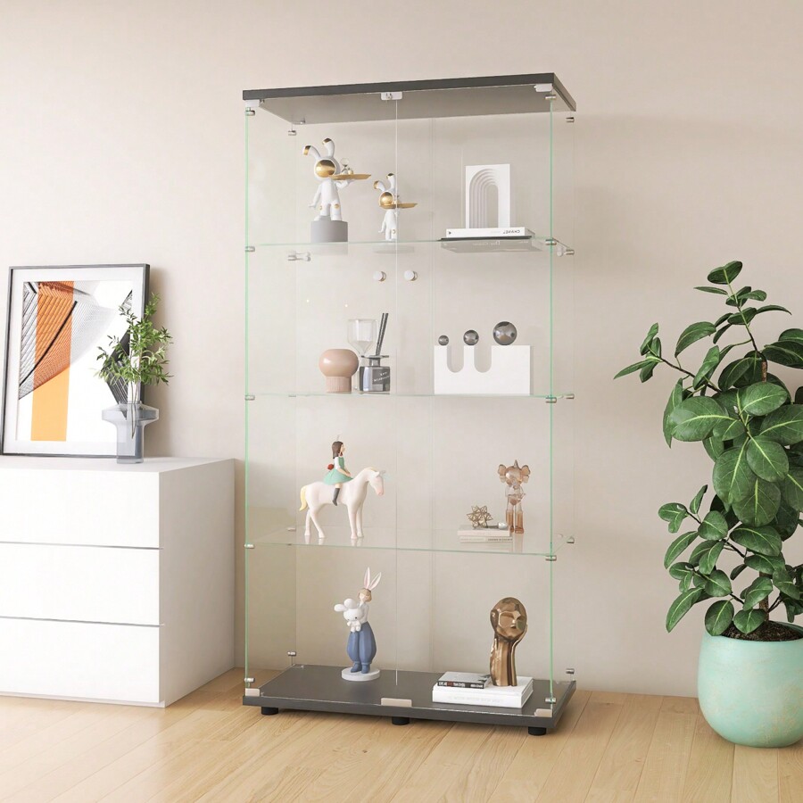 Creahappy Glass Display Cabinet With Door 4 Shelves-Display Cabinet ...
